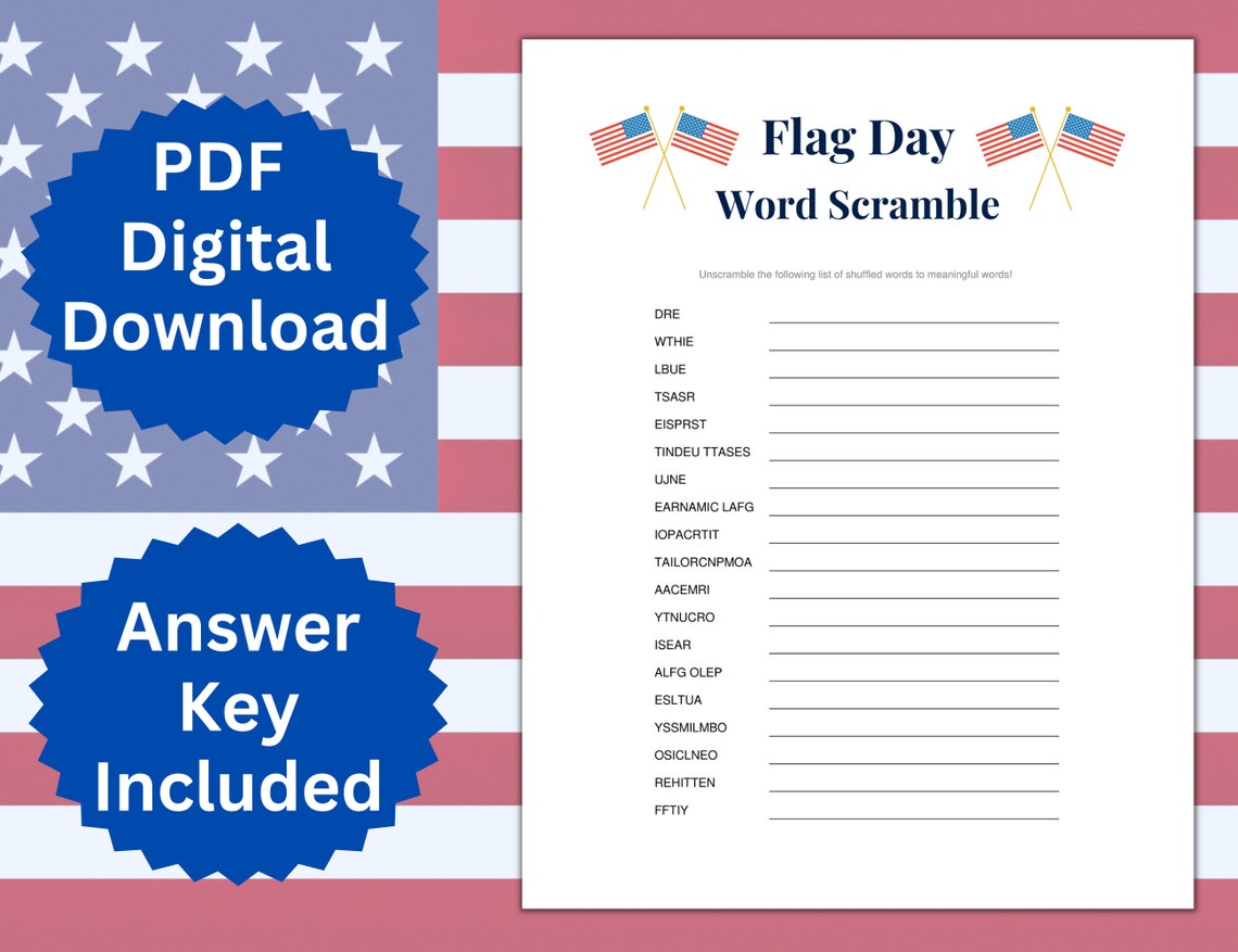 Flag Day Word Scramble, Flag Day Printable, Flag Day Activities, Flag ...