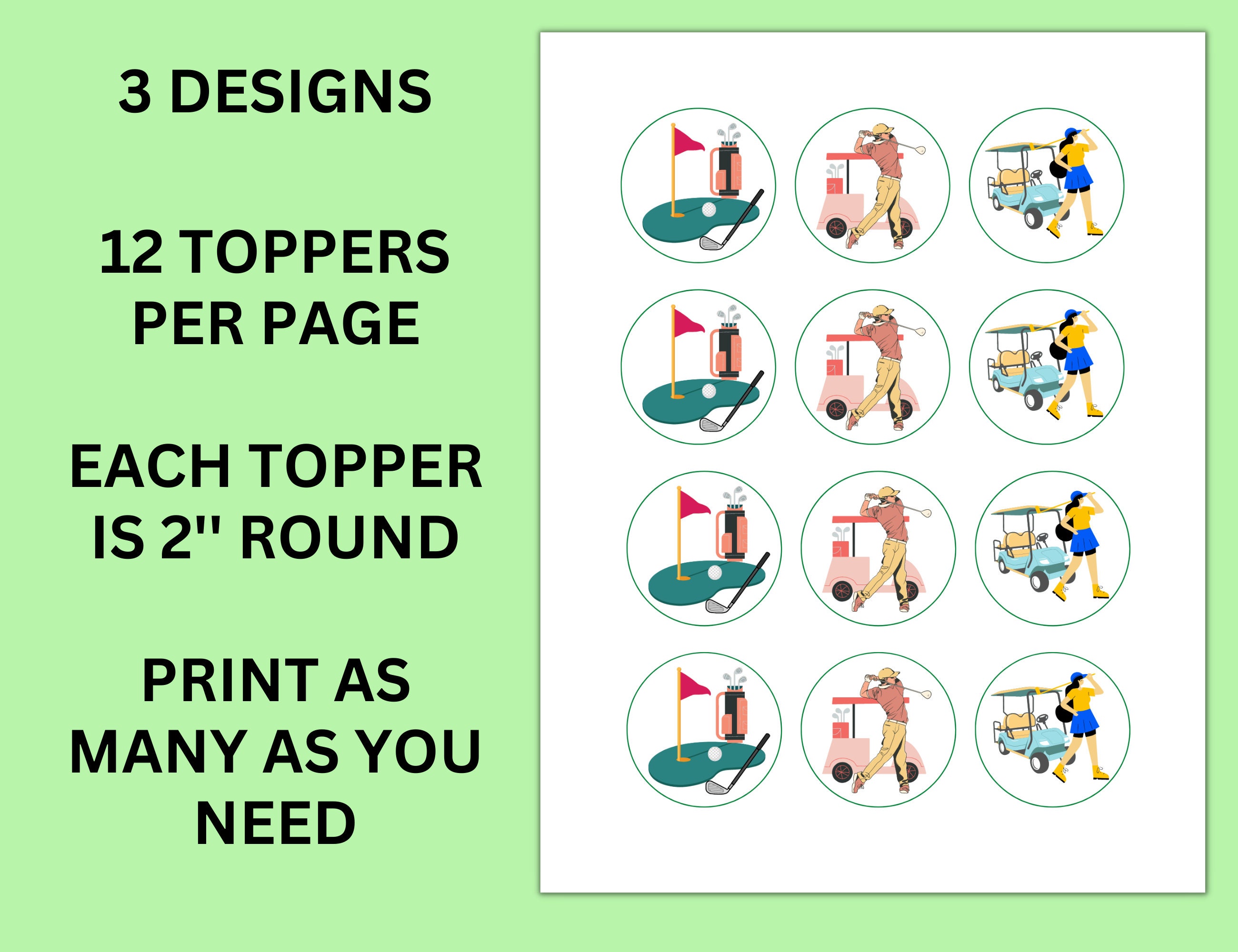 Golf Cupcake Toppers Printable, Golf Birthday Party - Etsy