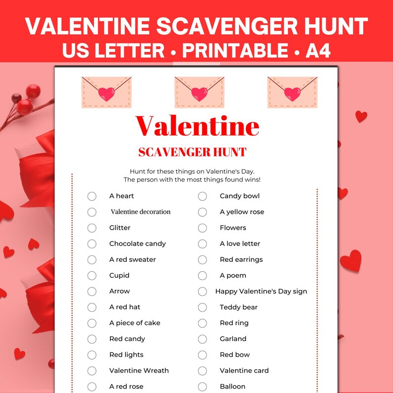 Valentine Scavenger Hunt, Valentine Party Game, Valentine's Day Game ...