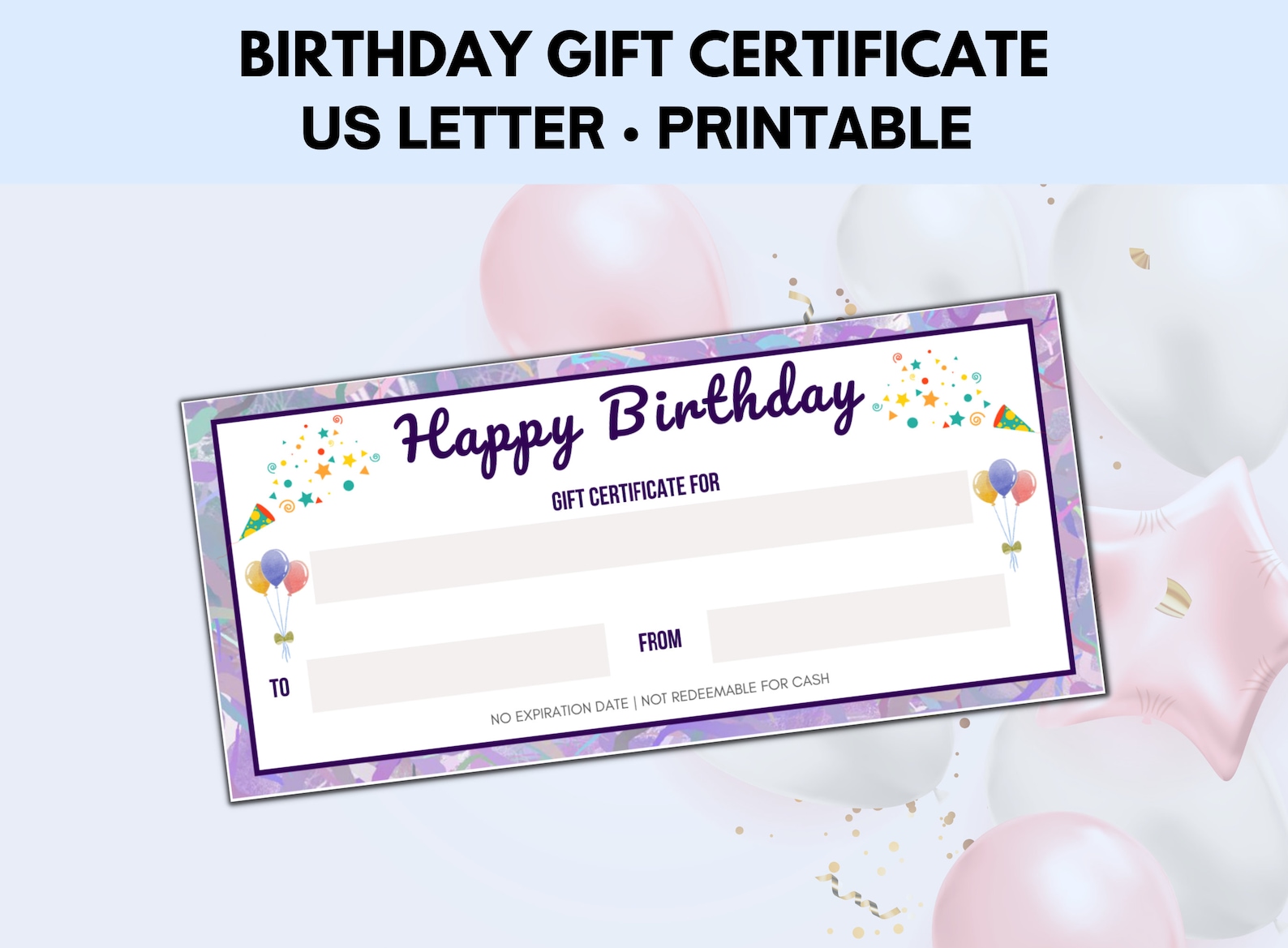 Printable Birthday Gift Certificate, Gift Certificate Template, Gift ...
