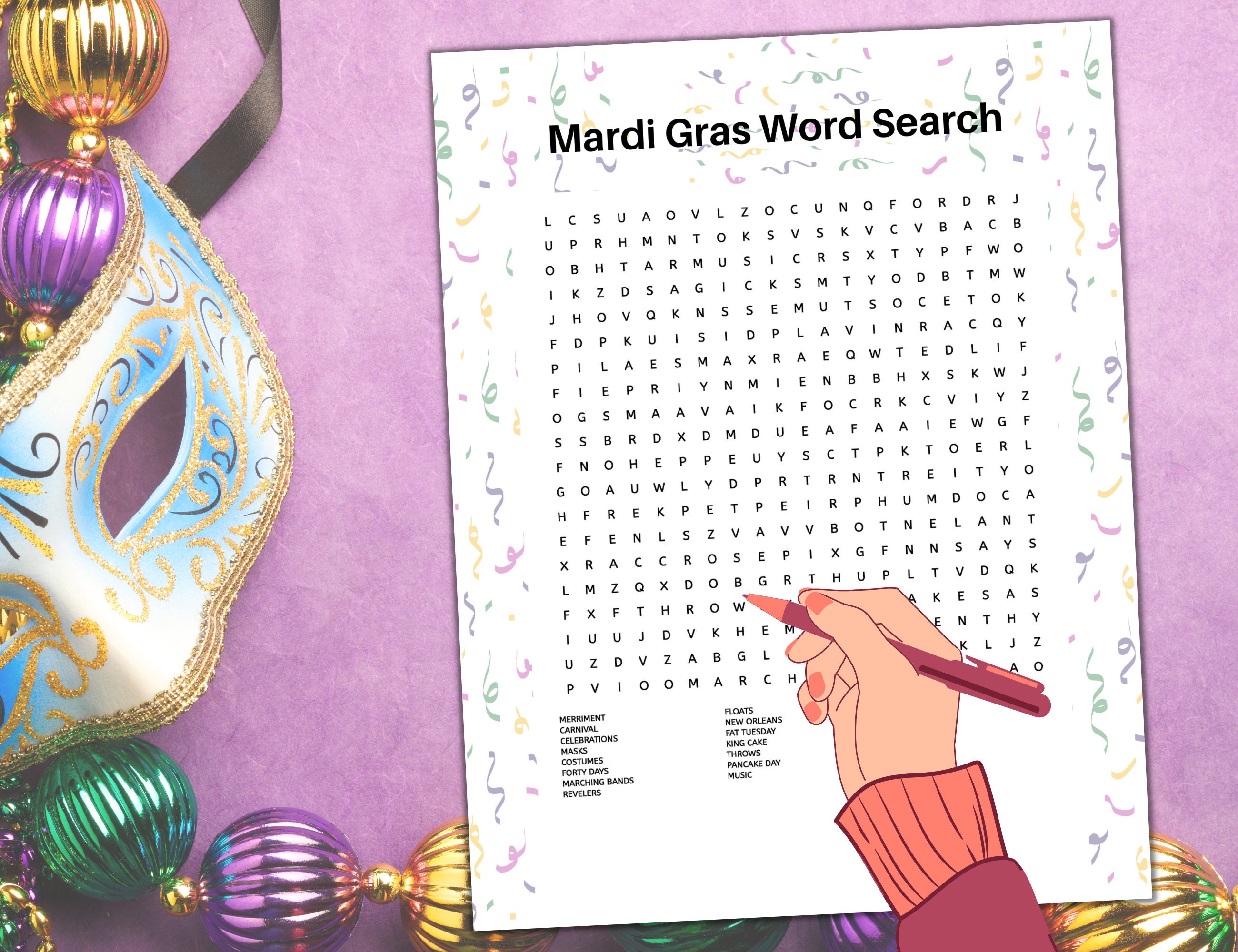 Mardi Gras Word Search Puzzle, Mardi Gras Games, Mardi Gras Printable ...