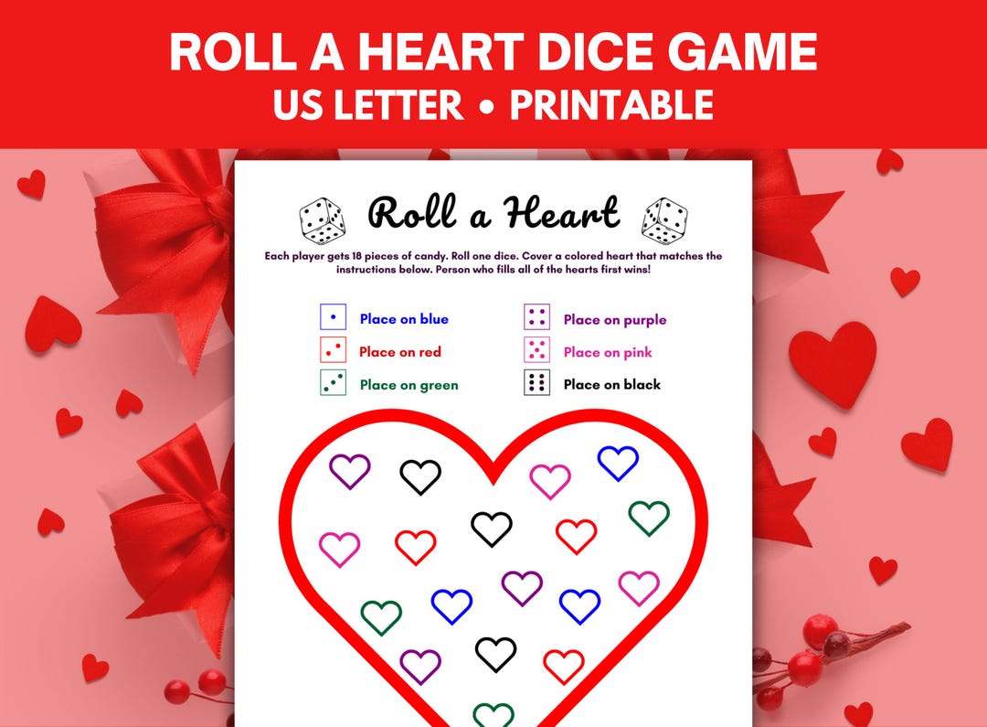 Valentine Roll a Heart Game, Roll and Cover Candy Dice Game, Valentine ...