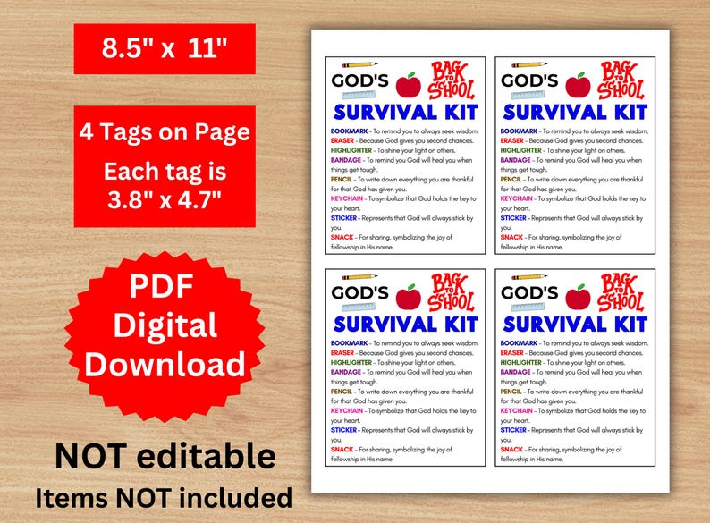 God's Back to School Survival Kit Tags, Christian Survival Kit, God ...