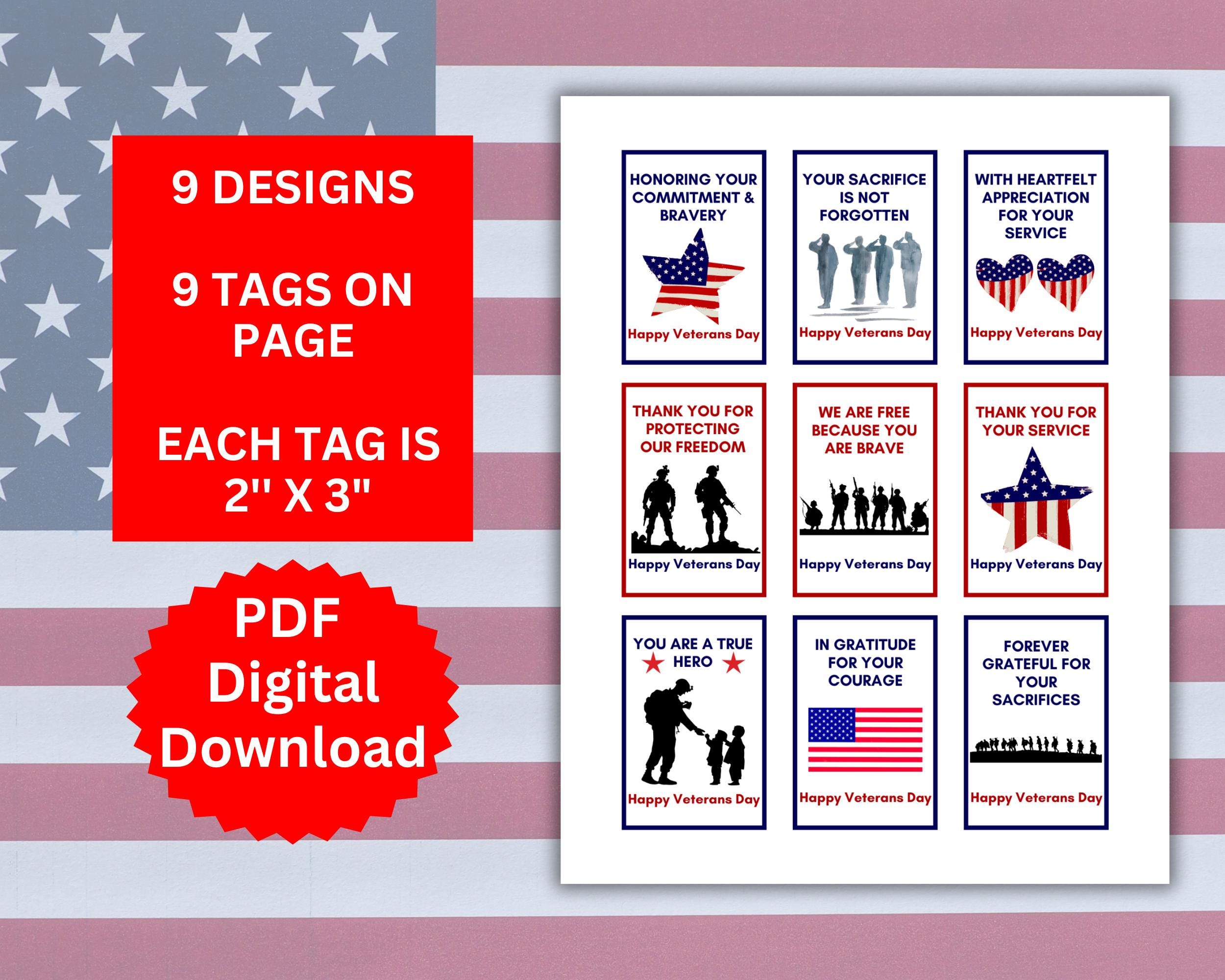 Veterans Day Gift Tags, Thank You for Your Service Veterans, Happy ...