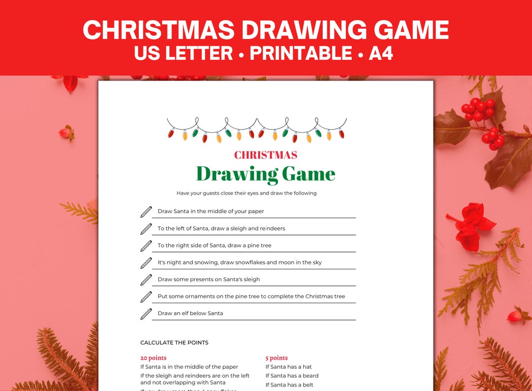 Christmas Drawing Game, Christmas Party Game, Printable Christmas Games ...
