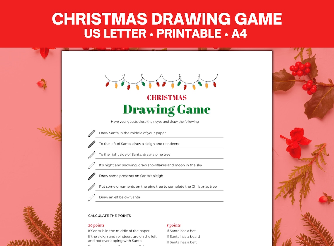 Christmas Drawing Game, Christmas Party Game, Printable Christmas Games ...