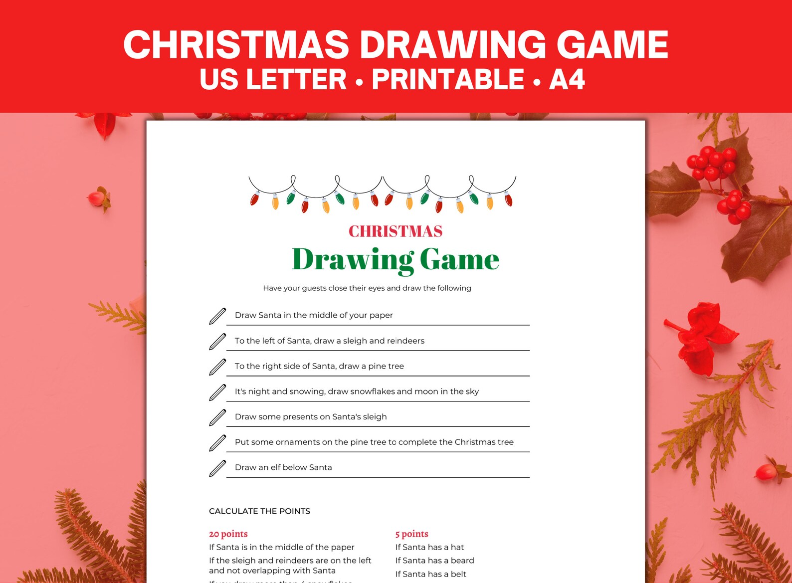 Christmas Drawing Game, Christmas Party Game, Printable Christmas Games ...