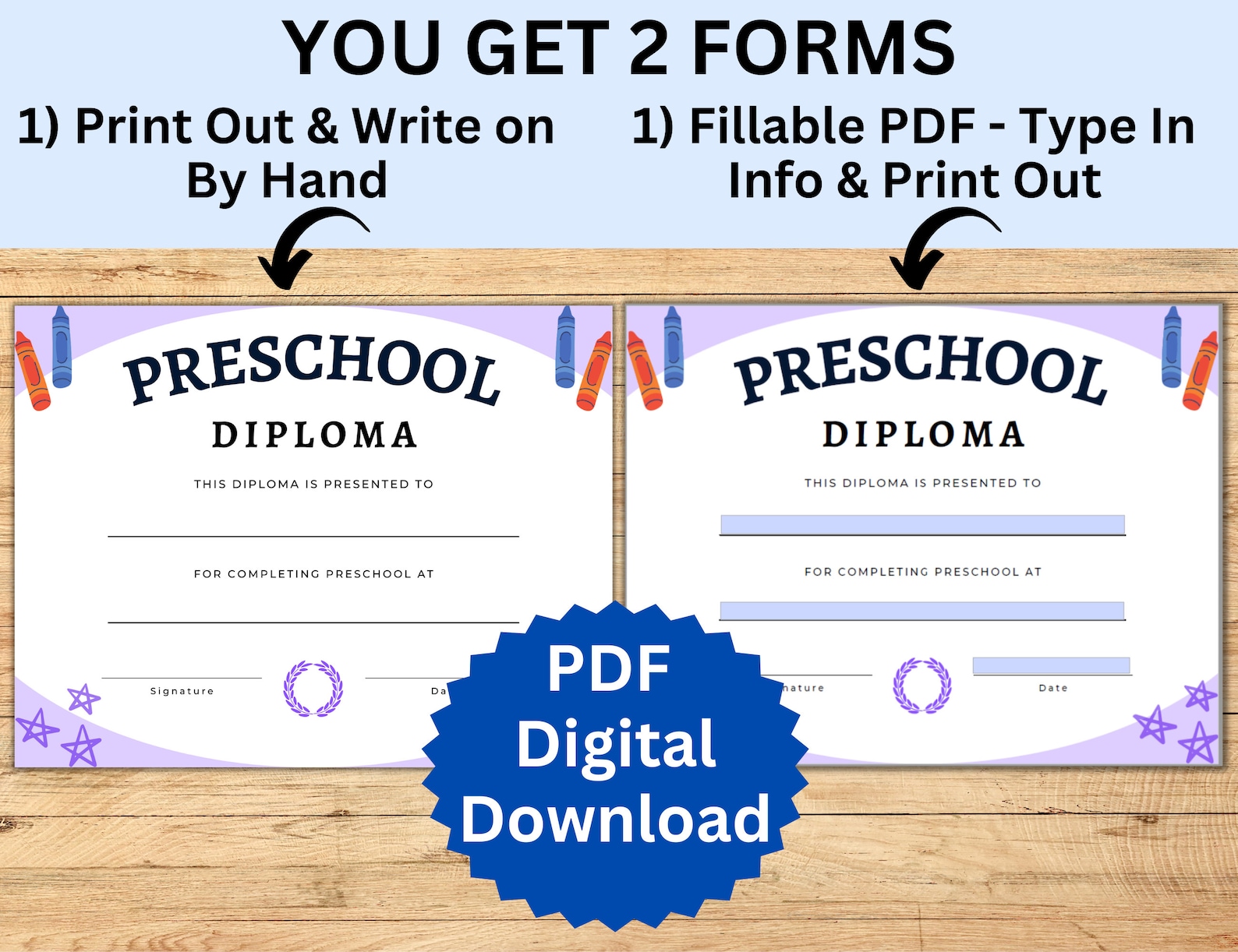 Fillable Preschool Diploma Printable Template for Preschool Graduation ...