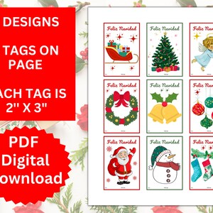 Printable Gift Tags Feliz Navidad, Christmas Gift Tags, Gift Tag Pdf ...