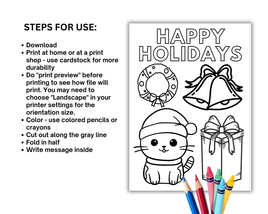 Christmas Coloring Cards for Kids Printable, Santa Coloring, Christmas ...