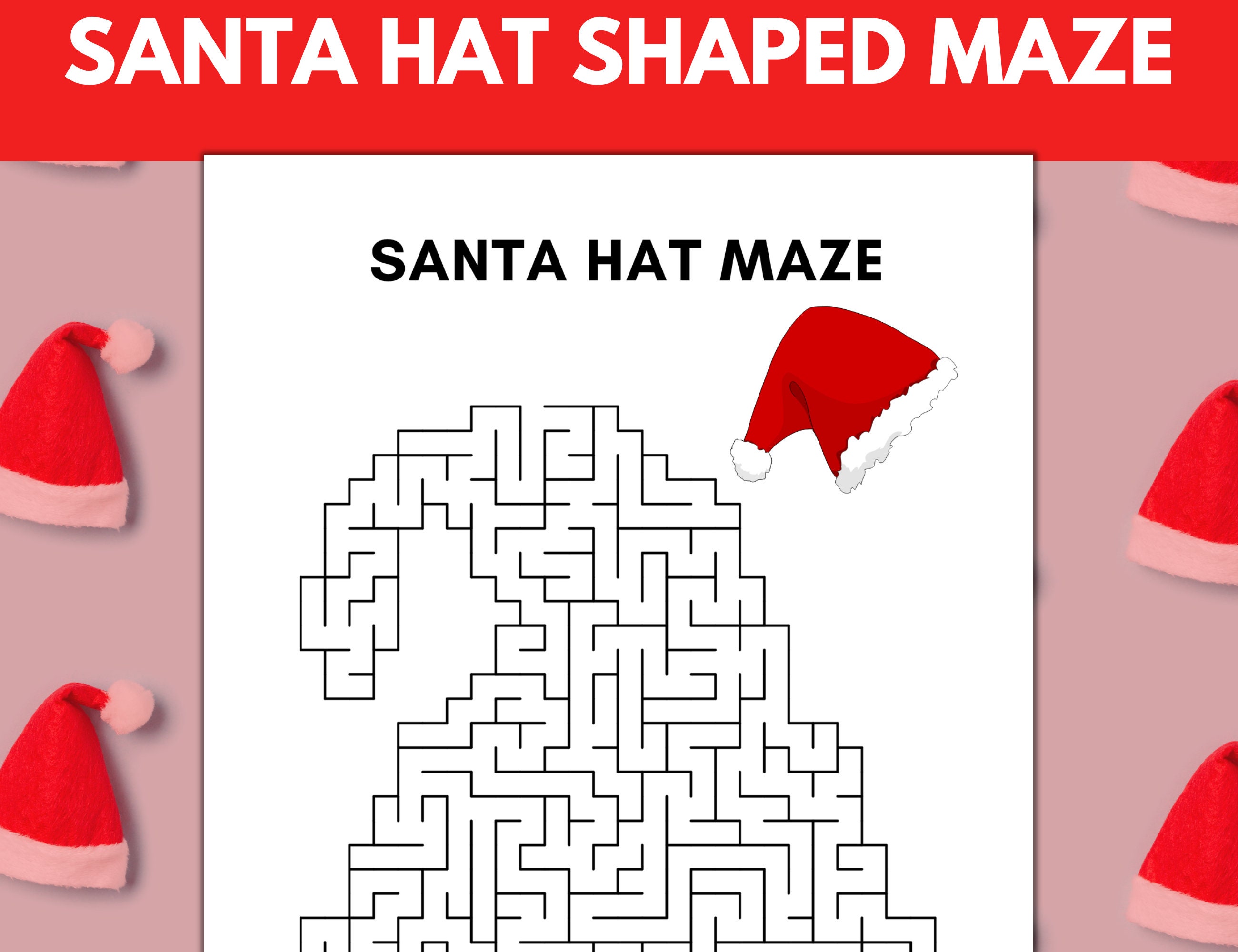 Santa Hat Maze, Maze Printables, Printable Christmas Games, Christmas ...
