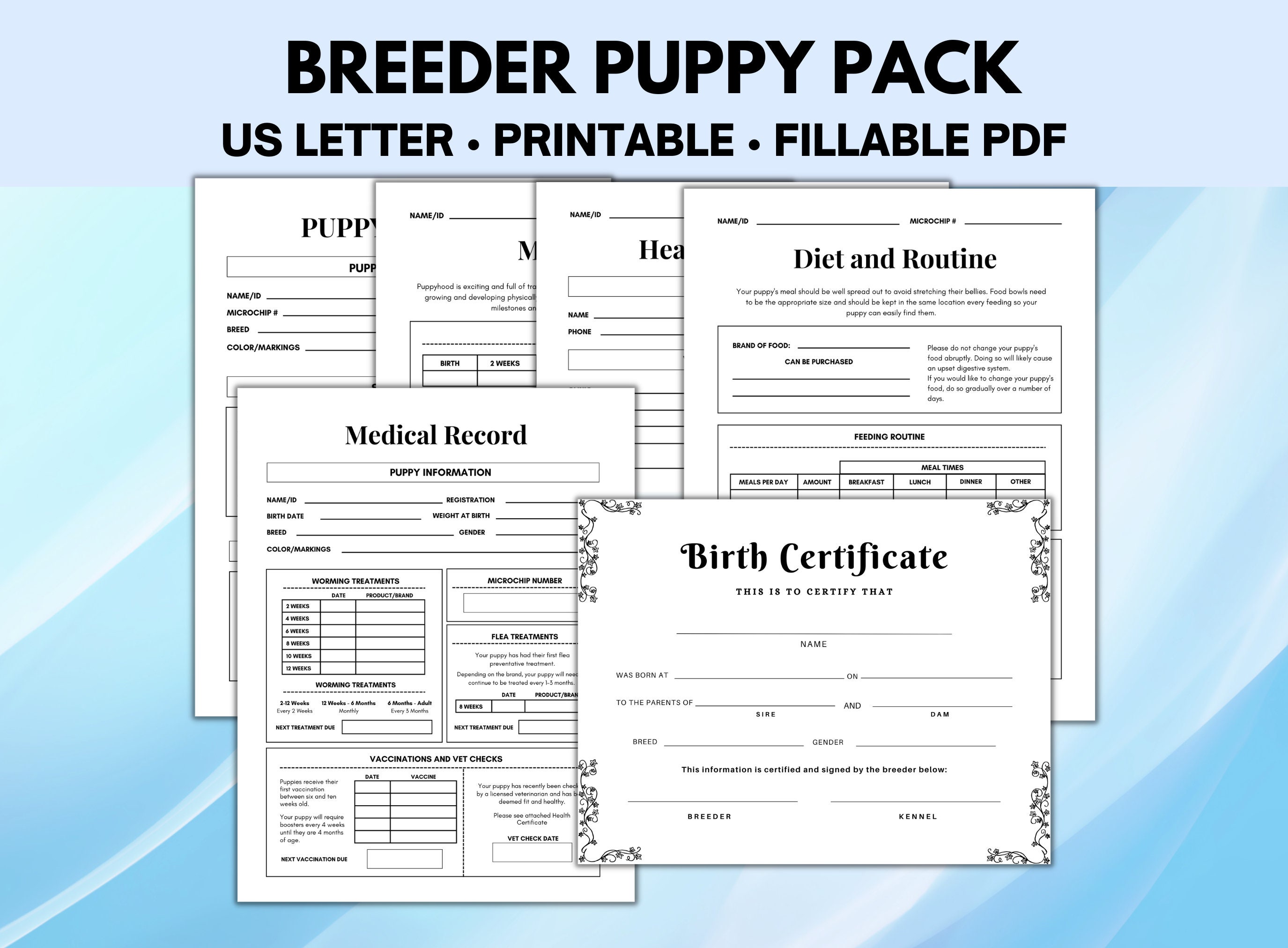 Breeder Puppy Pack, Breeder Forms, Puppy Shot Record, Puppy Birth ...