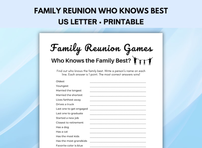 Family Reunion Who Knows Best Game, Family Reunion Games, Reunion Party ...