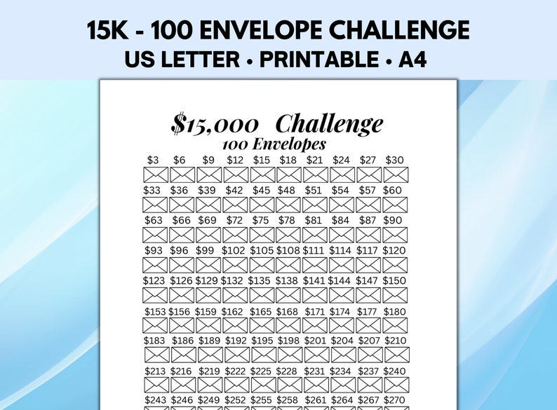 15K 100 Envelope Challenge Printable, 15000 Savings Challenge, Savings ...