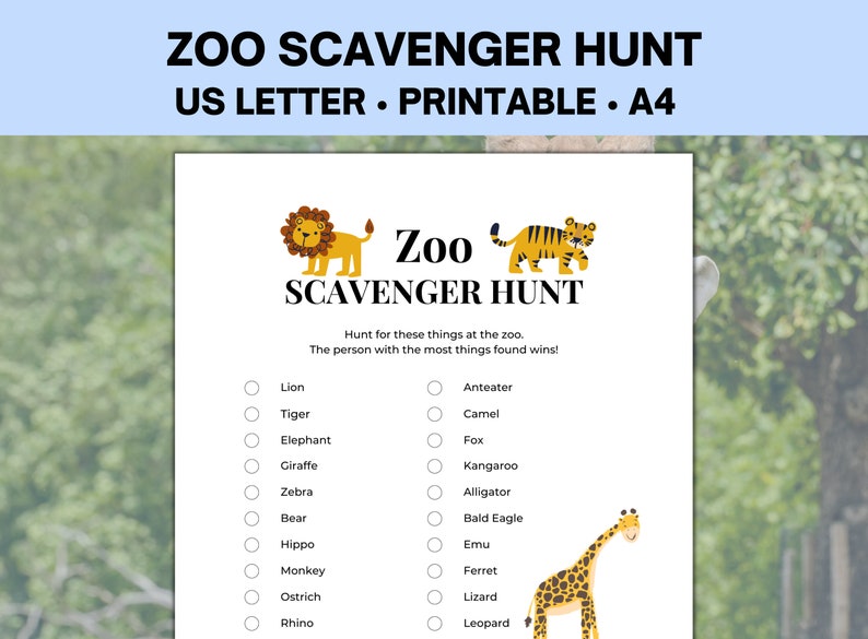 Zoo Scavenger Hunt, Outdoor Zoo Games for Kids and Adults - Etsy