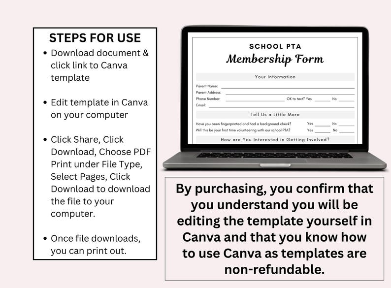 PTA Membership Form Editable, PTO Sign up Sheet, PTA Volunteer Form ...