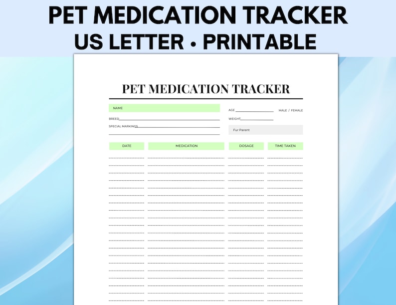 Pet Medication Tracker Printable PDF - Etsy