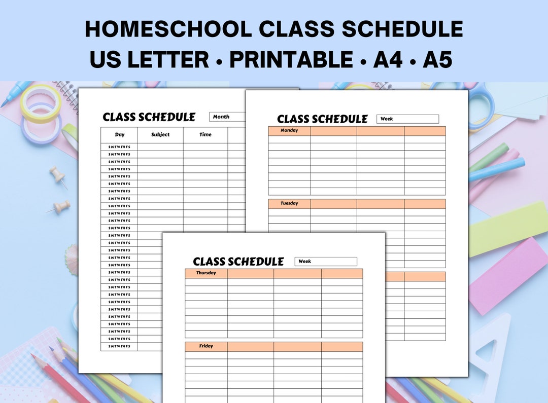 Homeschool Schedule Printable, Class Schedule - Etsy