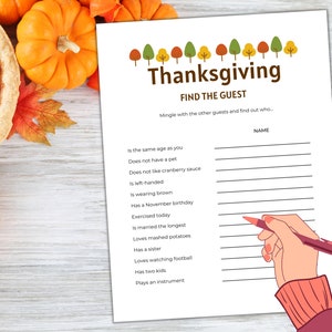 Thanksgiving Find the Guest Game, Find Someone Who, Printable ...