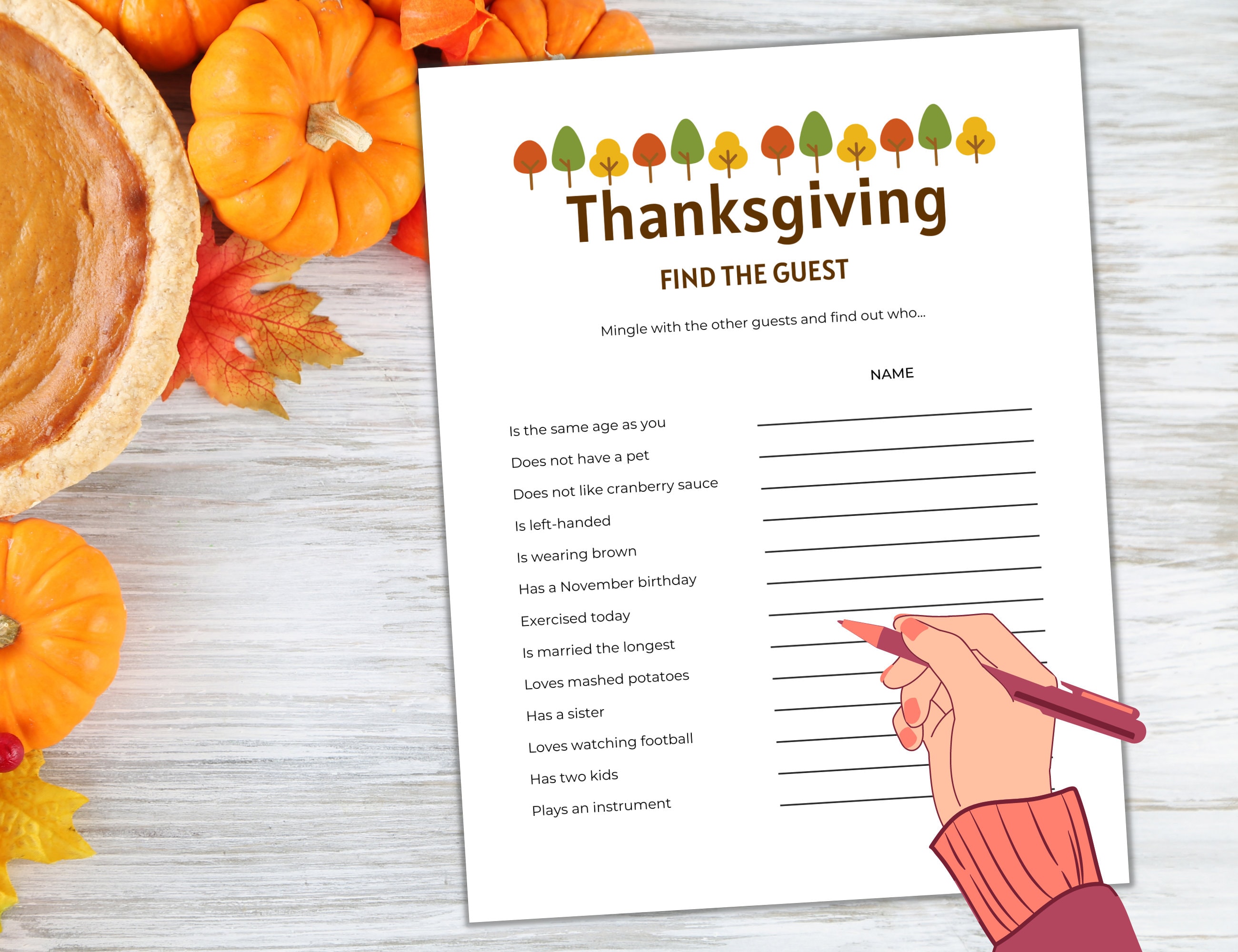 Thanksgiving Find the Guest Game, Find Someone Who, Printable ...