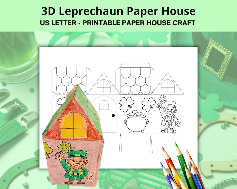 Leprechaun 3D Paper House, Printable Leprechaun House, Leprechaun Trap ...