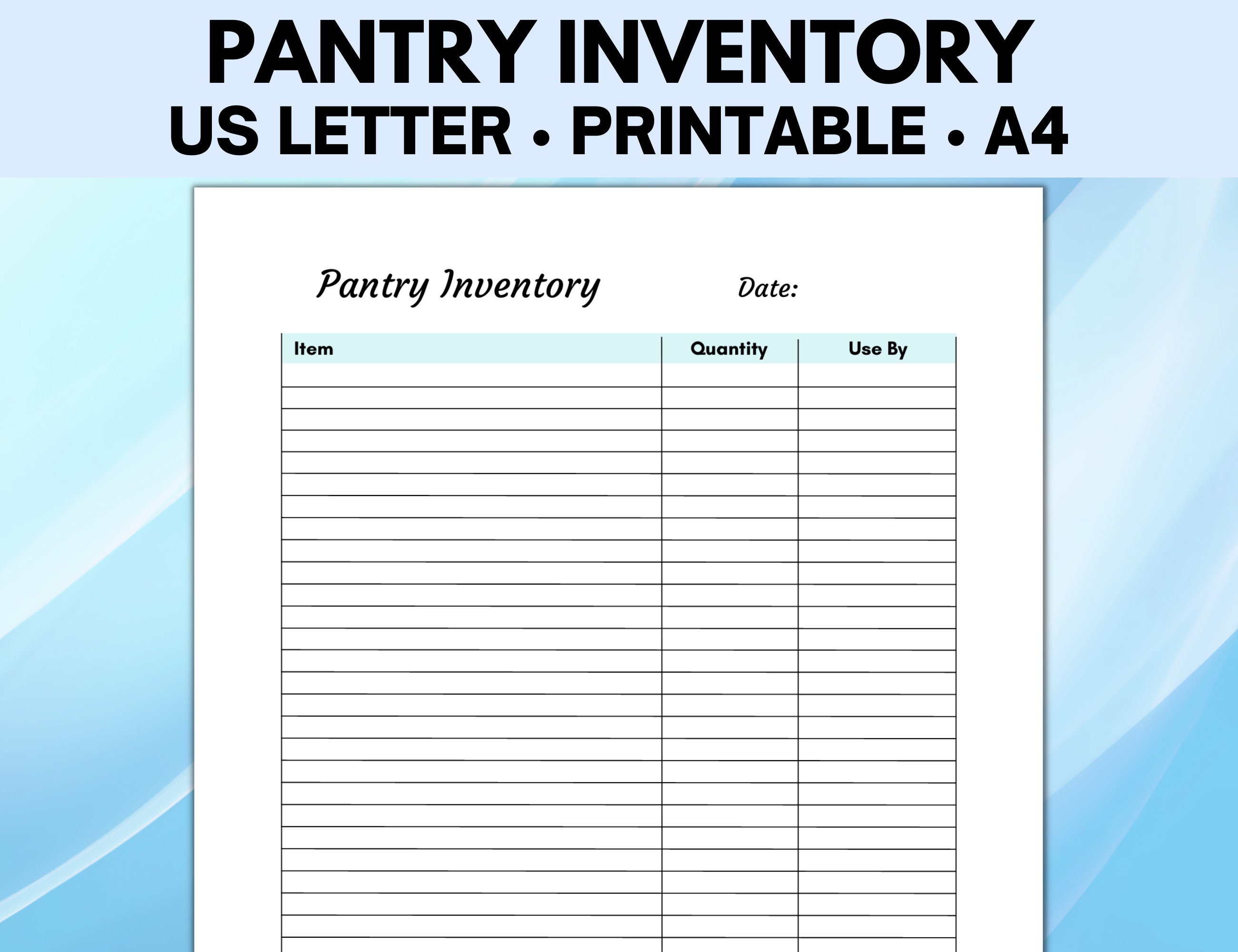 Pantry Inventory Sheet Printable for Food and Kitchen Inventory - Etsy