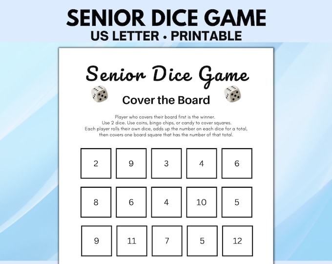 Senior Dice Game, Printable Games for Seniors, Retirement Games ...