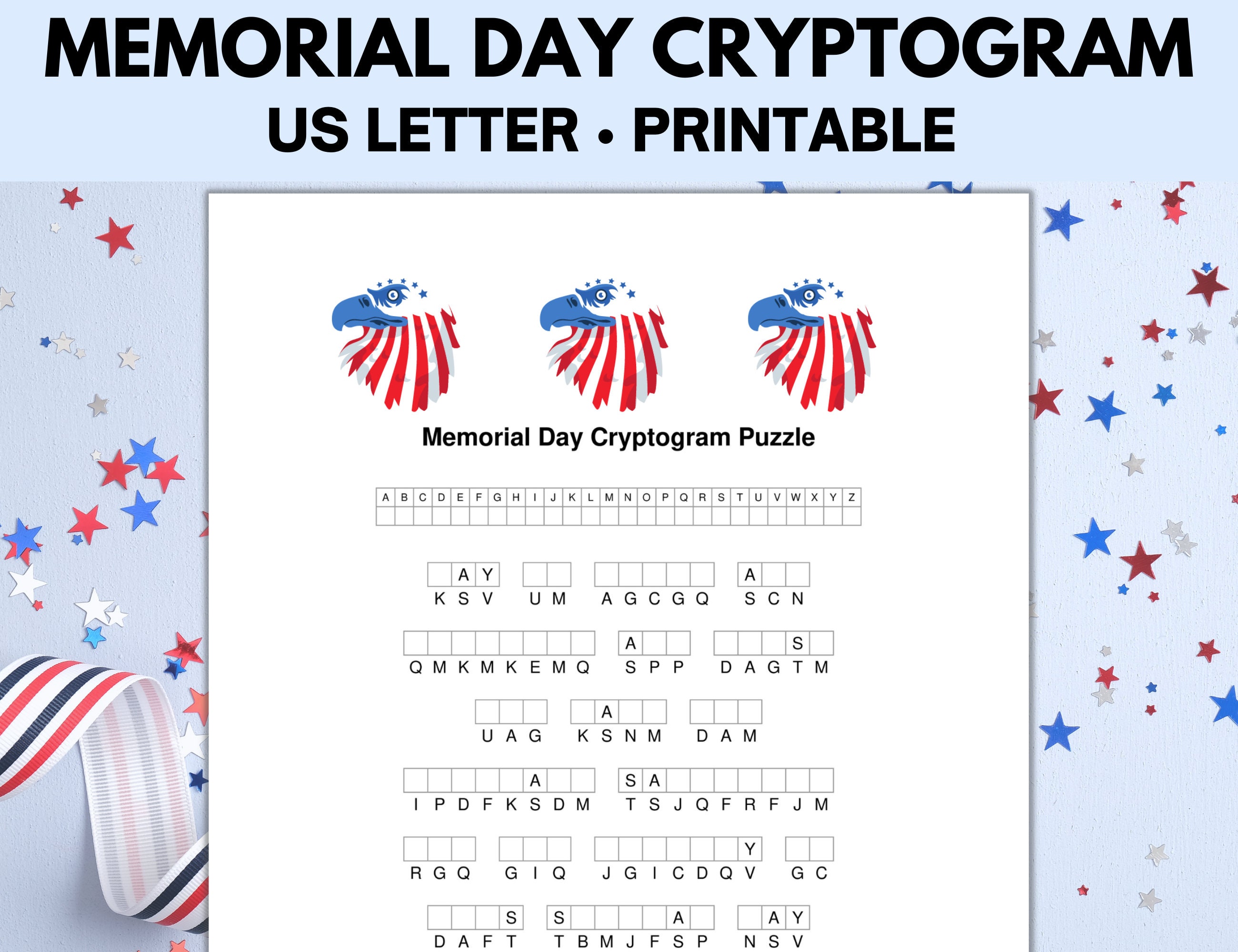 Memorial Day Cryptogram Puzzle, Memorial Day Games - Etsy