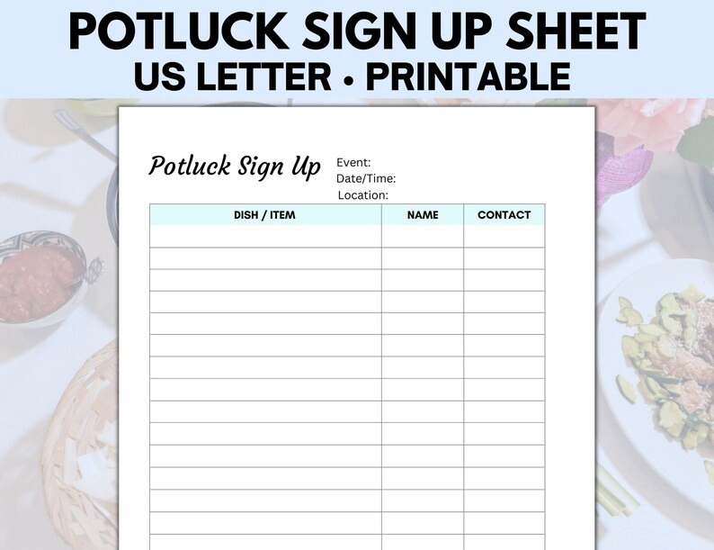 Potluck Sign up Sheet and List - Etsy