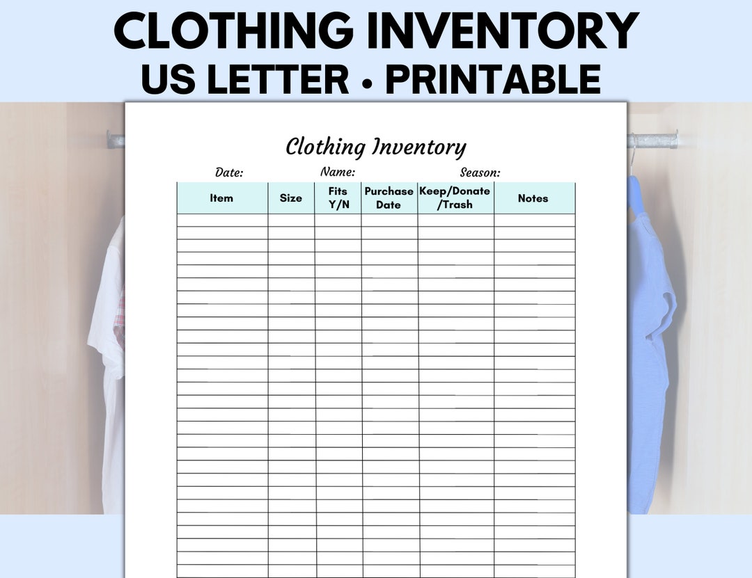 Clothing Inventory Sheet, Printable Apparel Inventory and Clothing ...
