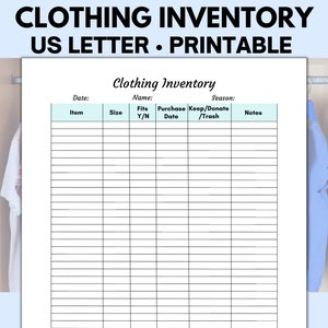 Clothing Inventory Sheet, Printable Apparel Inventory and Clothing ...