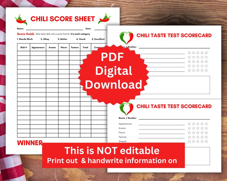 Chili Score Card, Chili Cook off Score Sheet, Chili Competition, Chili ...
