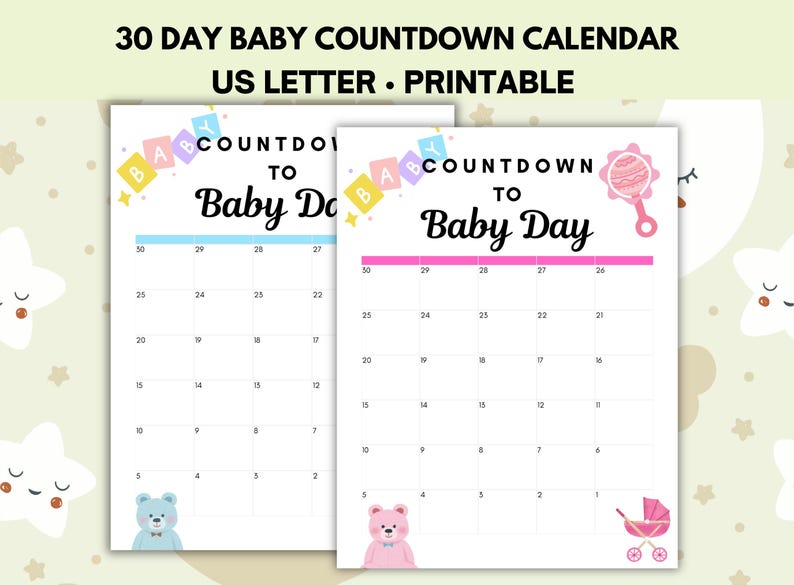 Baby Countdown Calendar, Printable 30 Day Pregnancy Countdown, Baby Day Countdown - Etsy