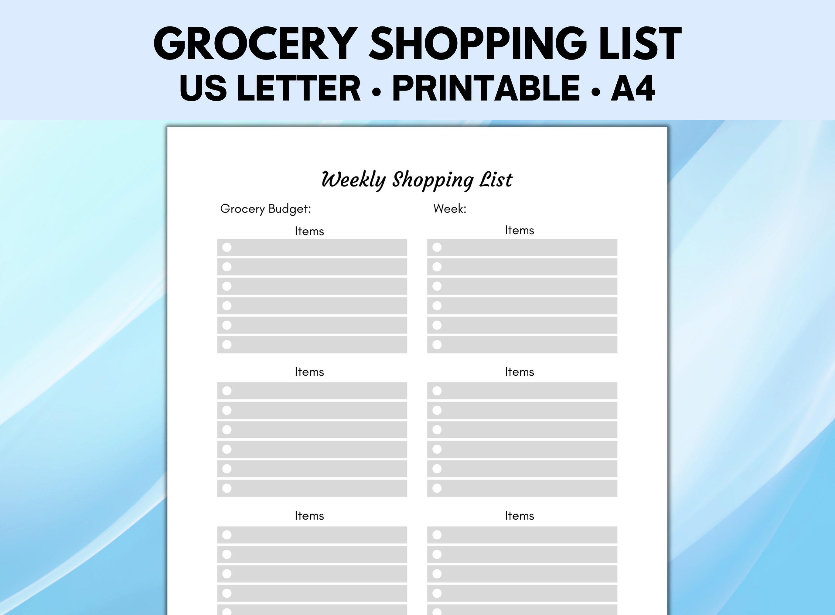 Grocery Shopping List, Printable Grocery List, Shopping List Fridge ...