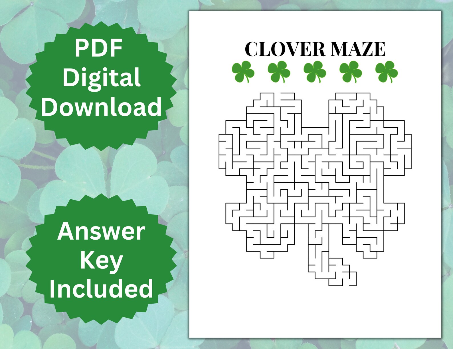 Clover Maze Printable Nature Maze Puzzle, St Patrick's Day Game Maze - Etsy