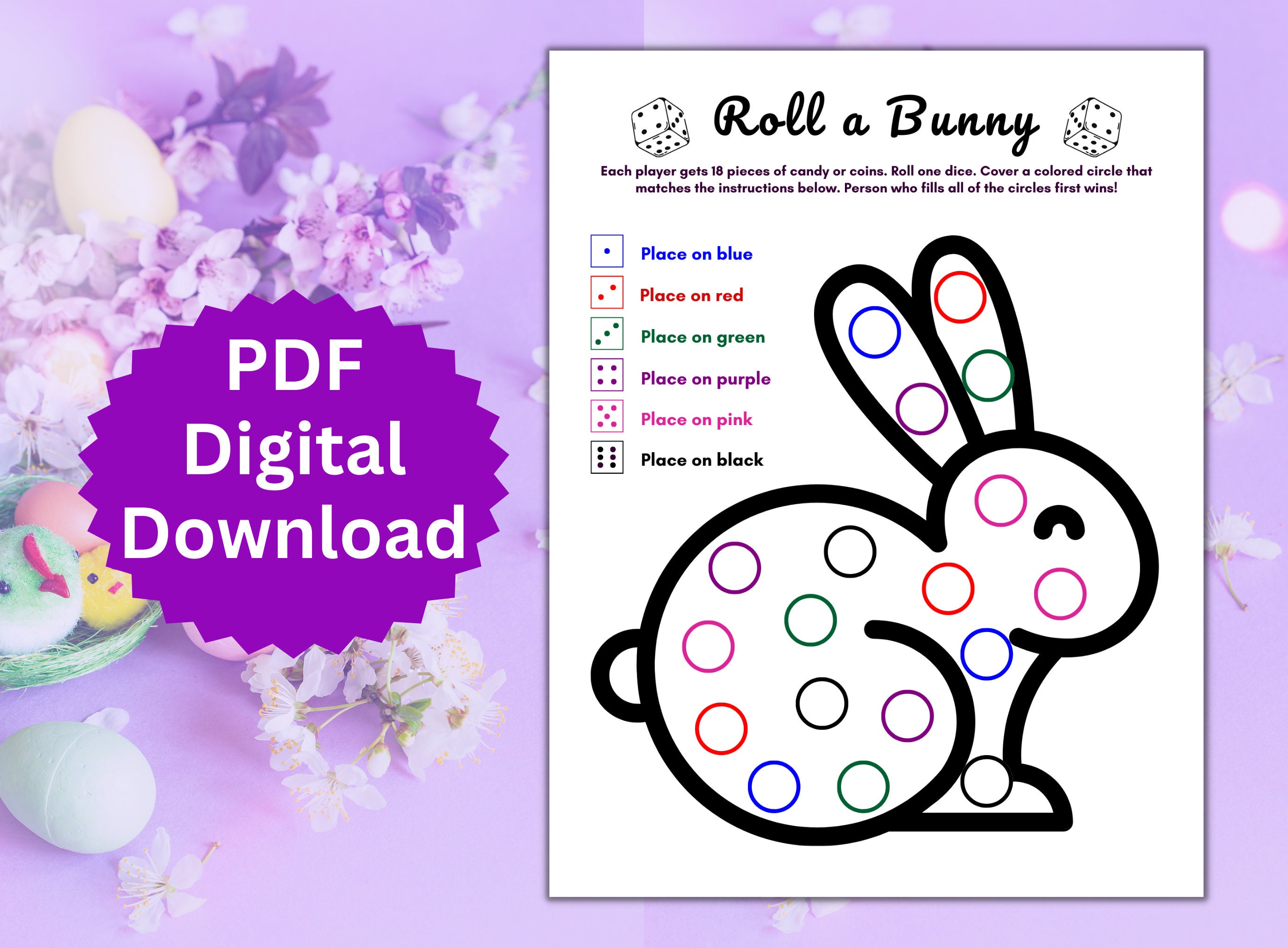 Roll a Bunny Printable Easter Dice Game for Kids, Lent Activities for ...
