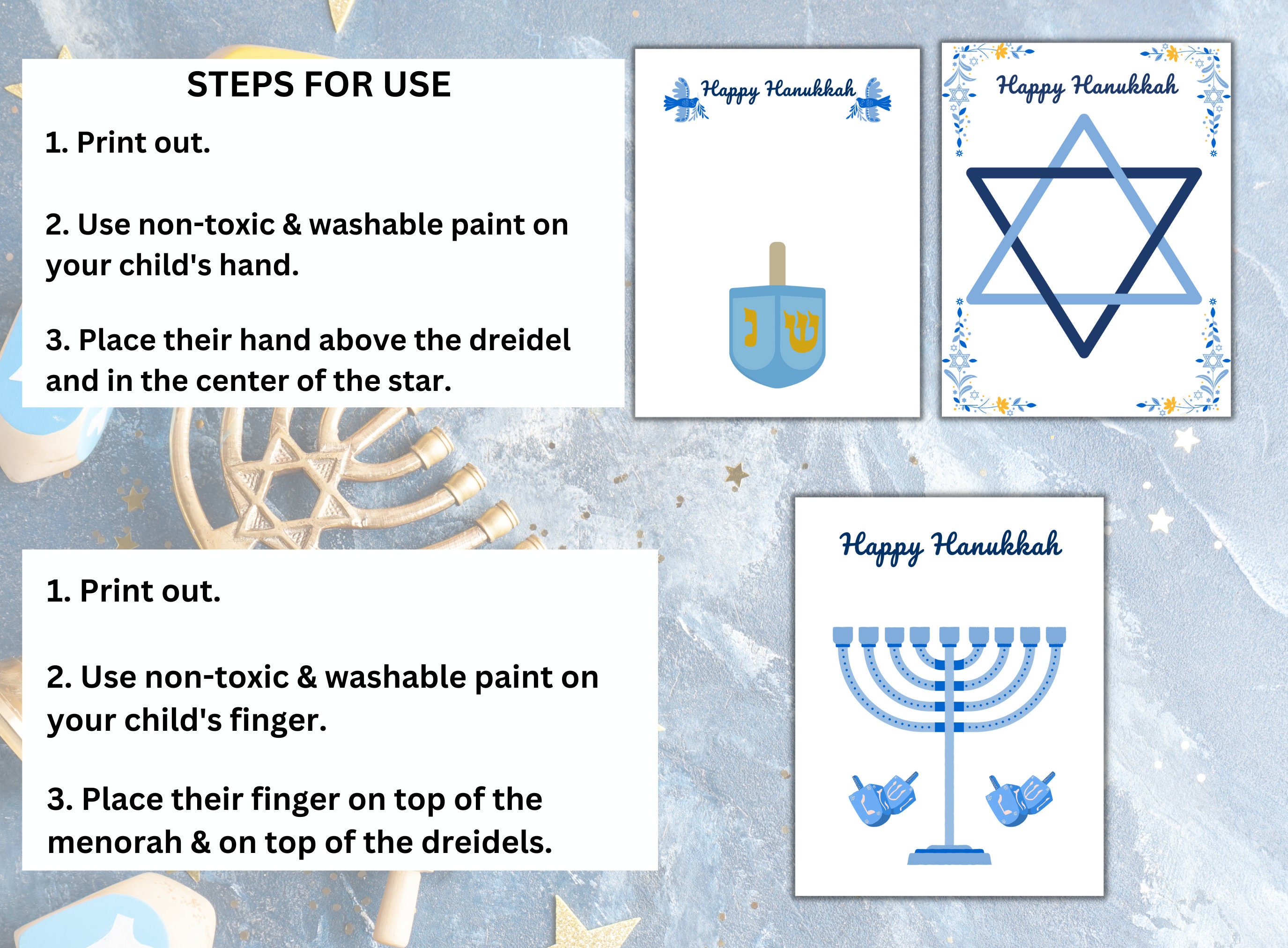 Hanukkah Handprint Art, Hanukkah Fingerprint Art, Handprint Keepsake ...