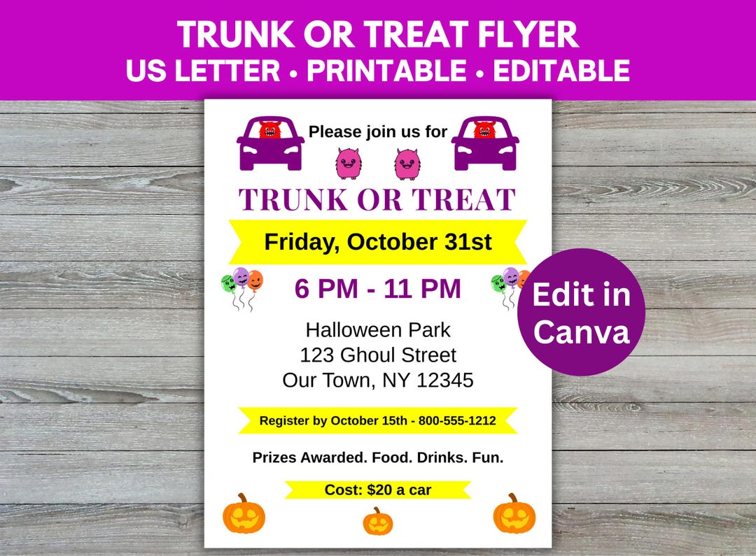 Trunk or Treat Flyer Editable, Trick or Treat Flyer Template, Trunk or ...