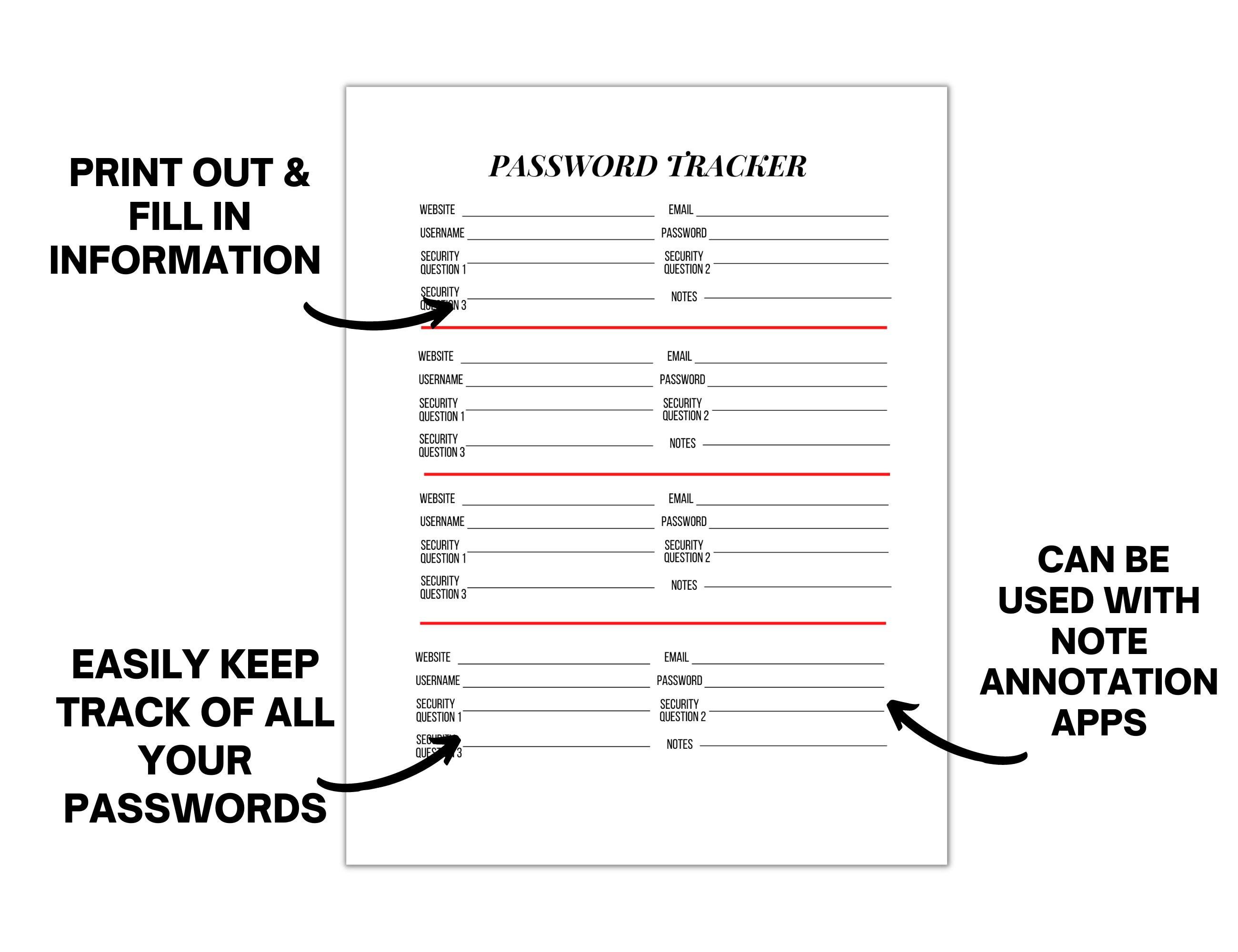 Password Tracker Printable, Password Keeper Organizer Log - Etsy