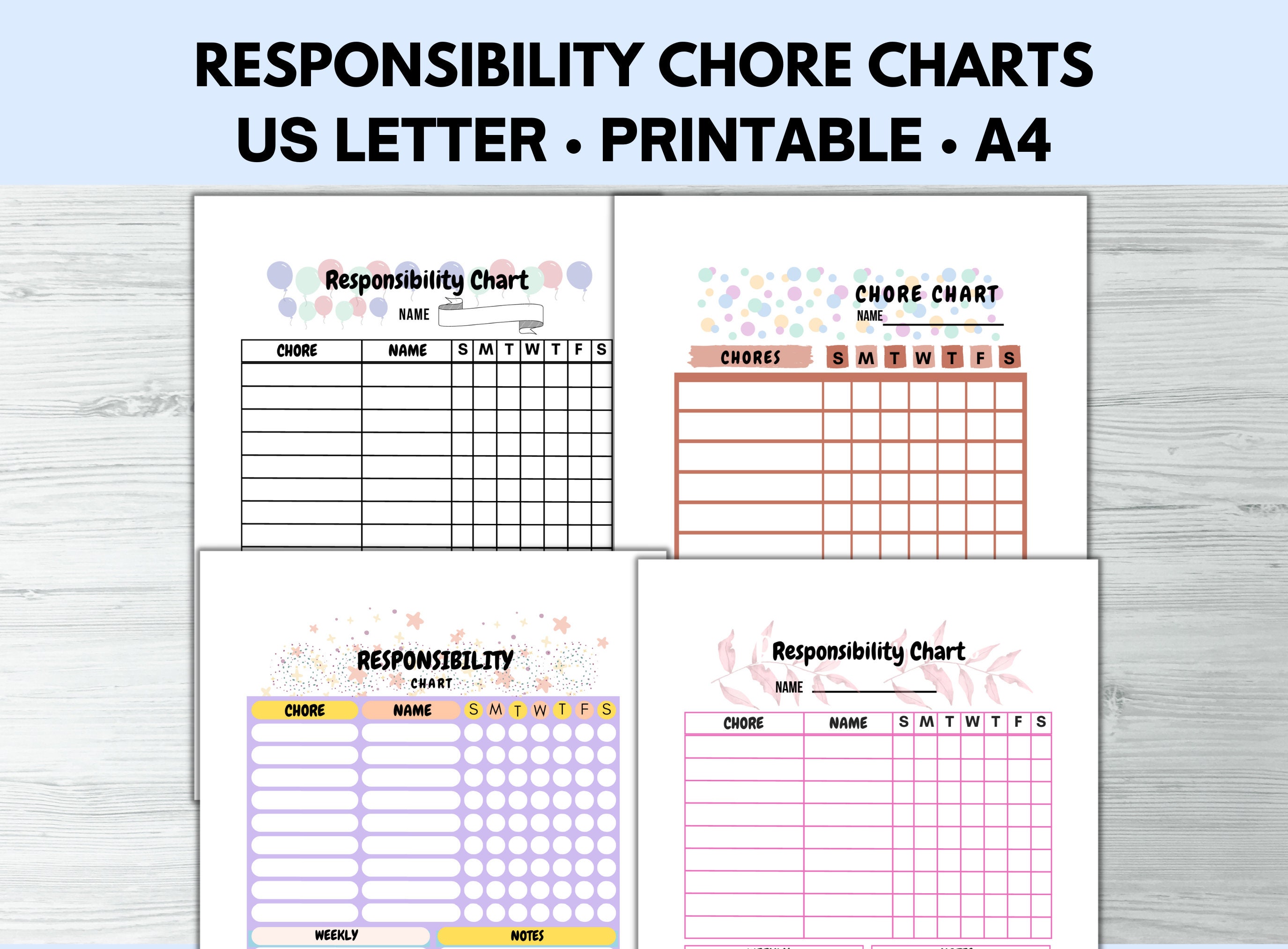 Responsibility Chart Printable Bundle for Daily and Weekly Chores for ...