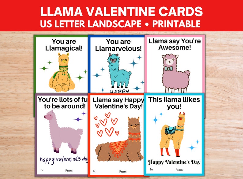 Llama Valentine Card, Valentines for Class, Student Valentines, Daycare ...