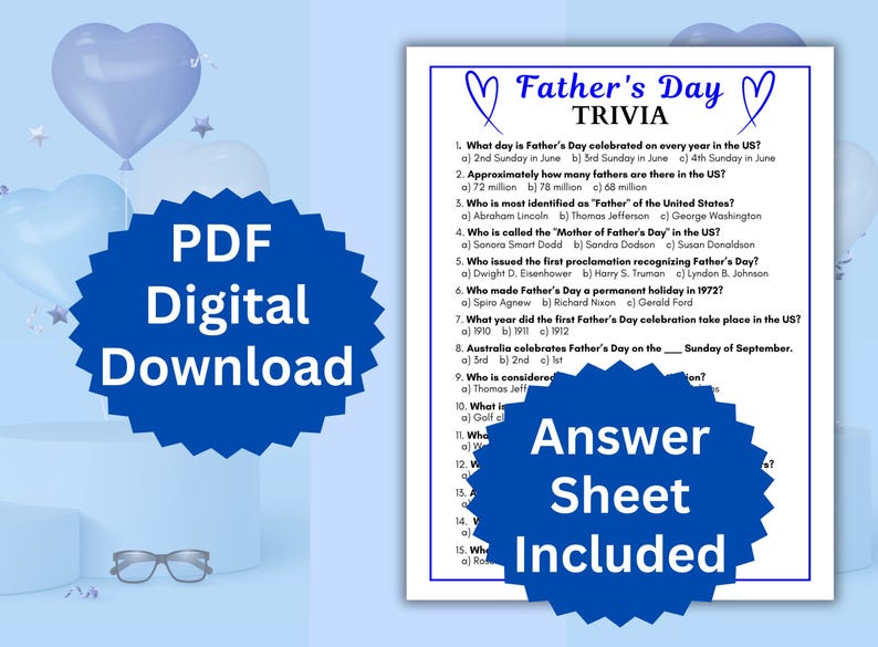Father's Day Trivia, Dad Trivia, Father's Day Quiz Brunch Game ...