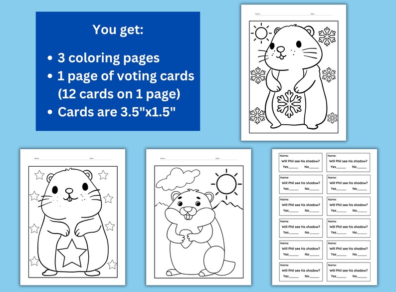Groundhog Day Coloring Pages Plus Will Phil See His Shadow Voting Cards ...