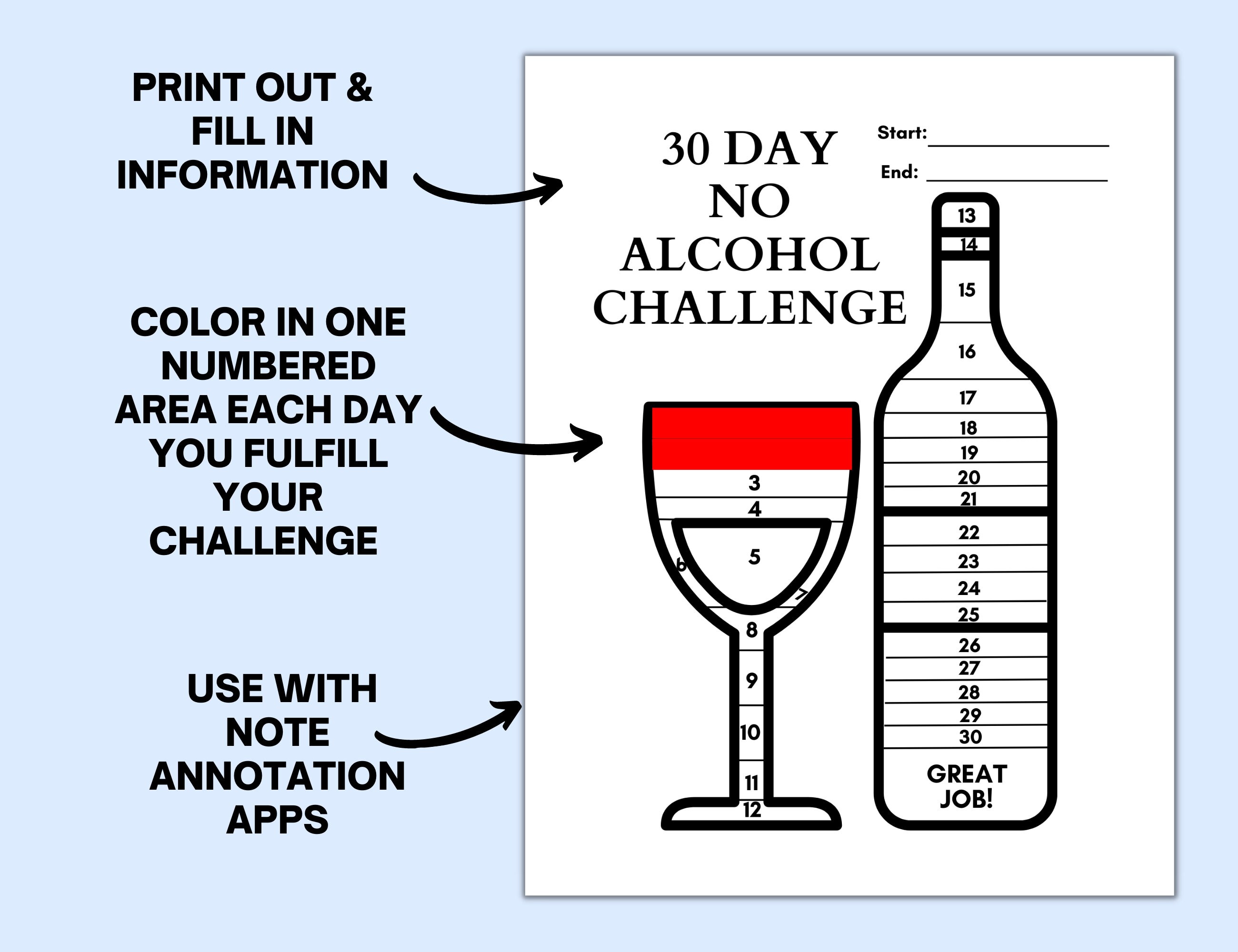 No Alcohol 30 Day Challenge, Self Care Challenge, Quit Alcohol, Monthly ...