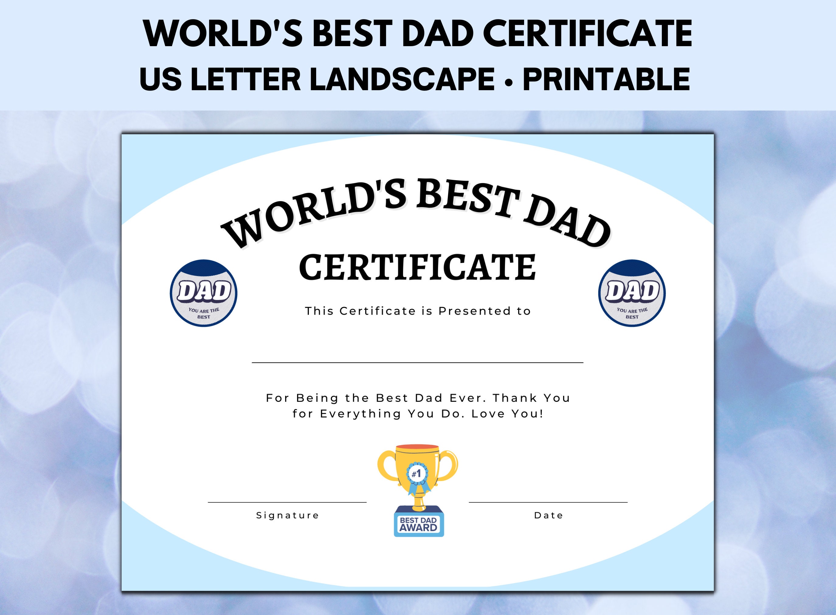 Best Dad Ever Certificate, Number One Dad and World's Best Dad Award ...