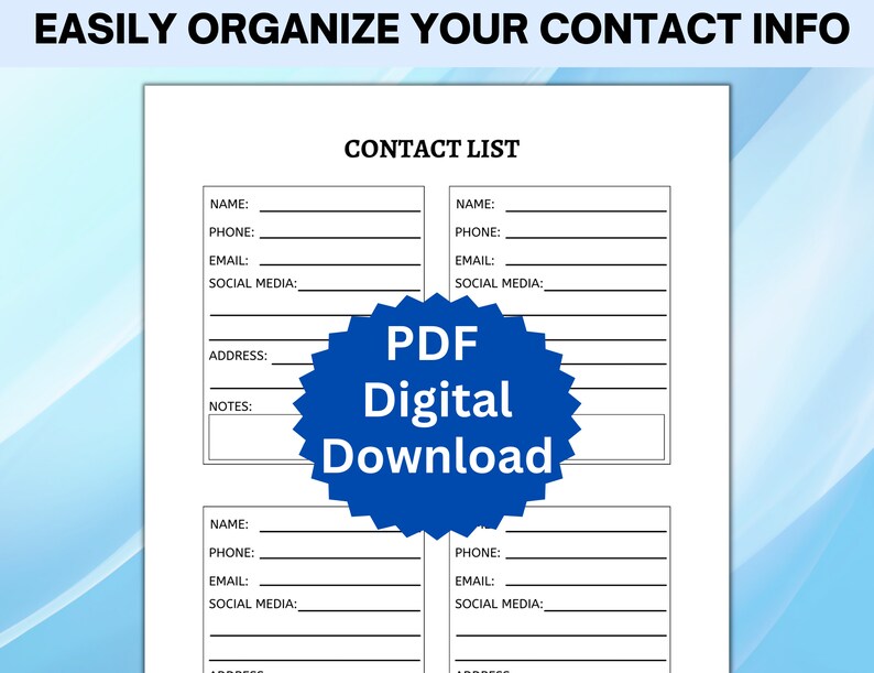 Contact List Printable, Contact Information, Contact Sheet - Etsy