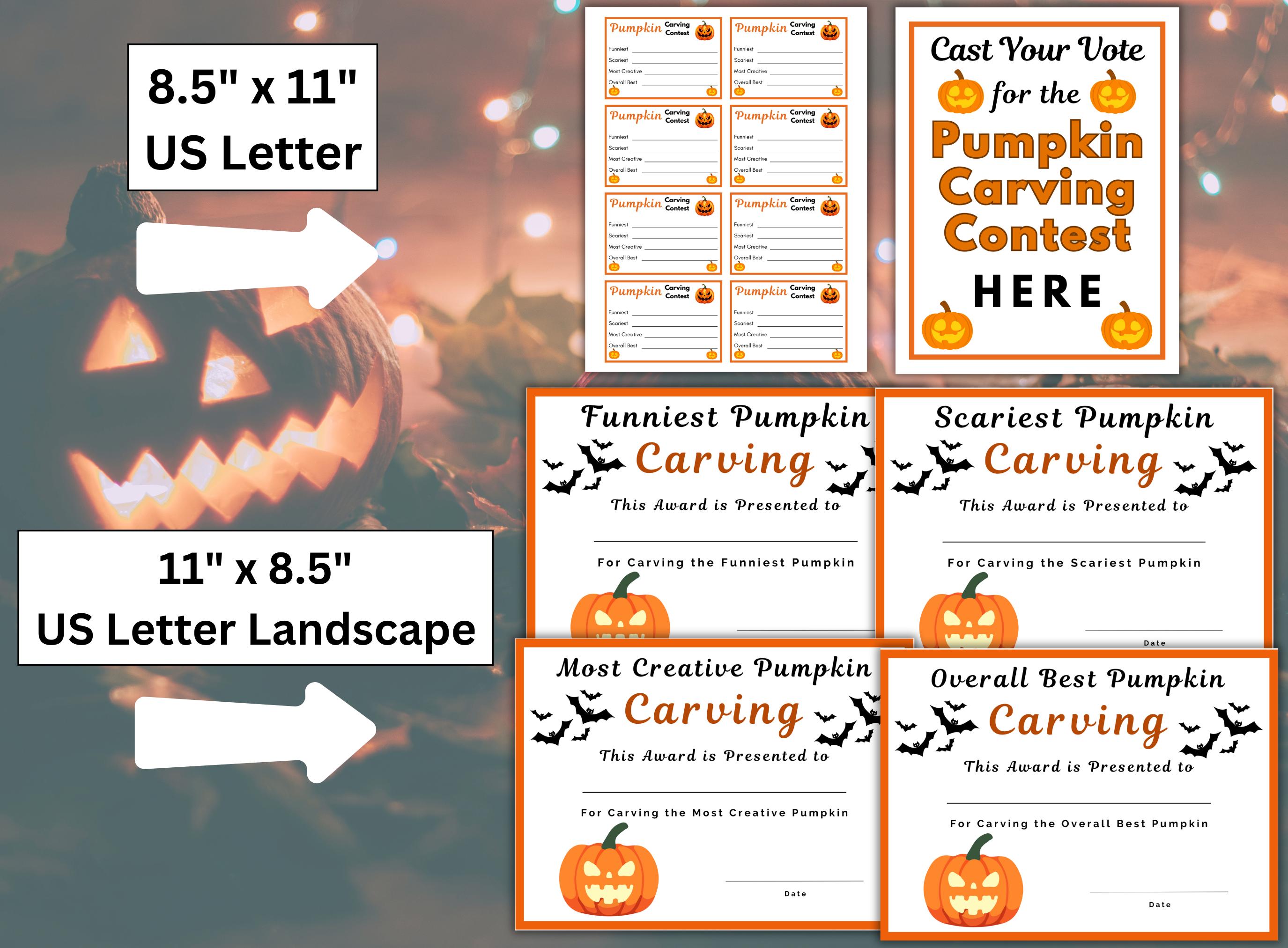 Pumpkin Carving Contest Voting Cards, Sign and Award Certificates ...