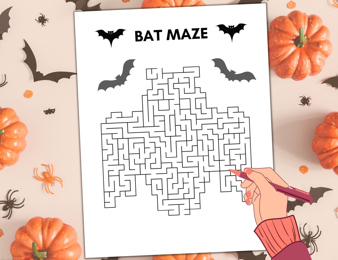 Bat Maze Printable Halloween Games and Activities, Fall Party Game - Etsy