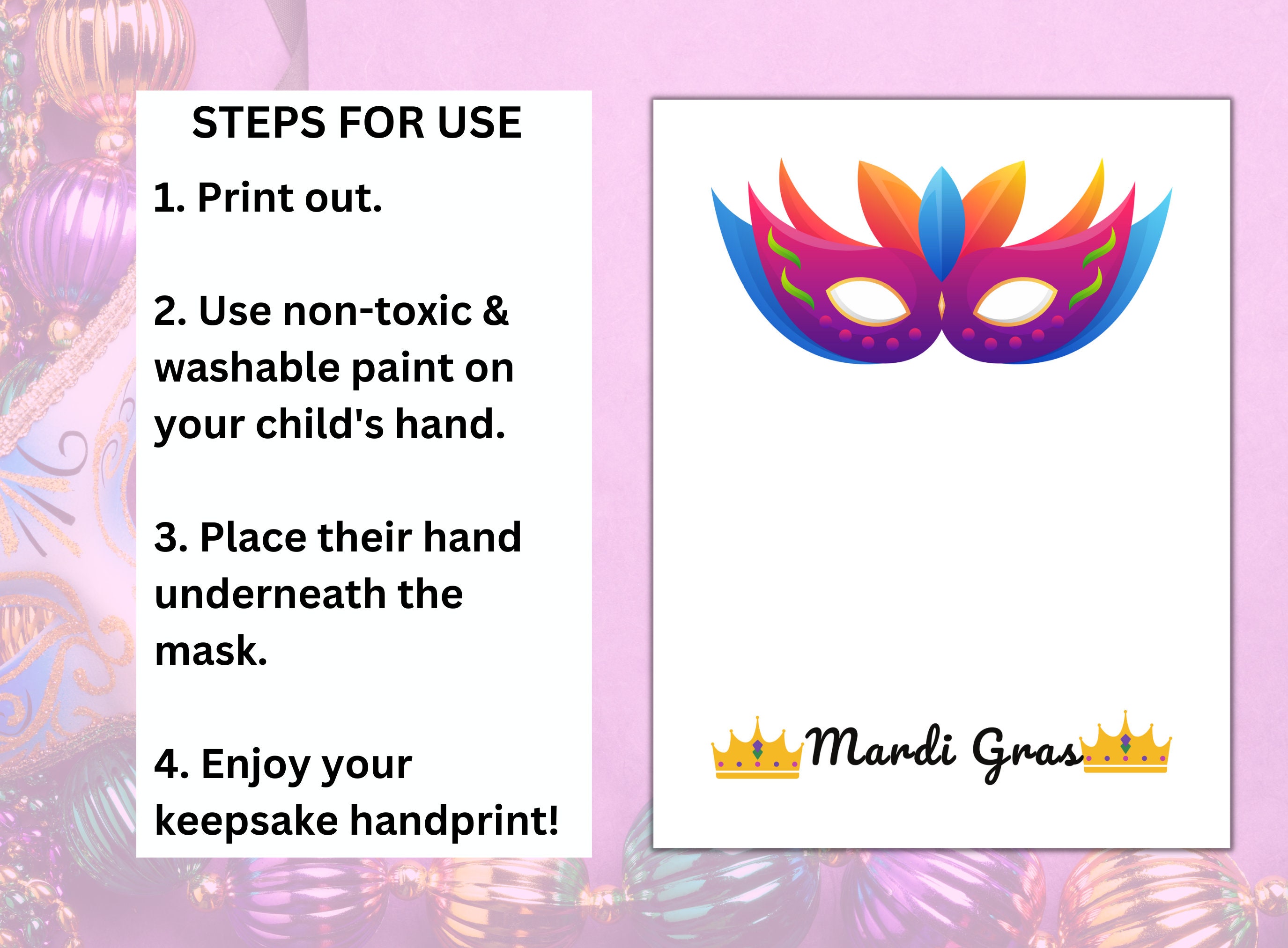 Mardi Gras Handprint Art, Mardi Gras Printable, Handprint Craft ...
