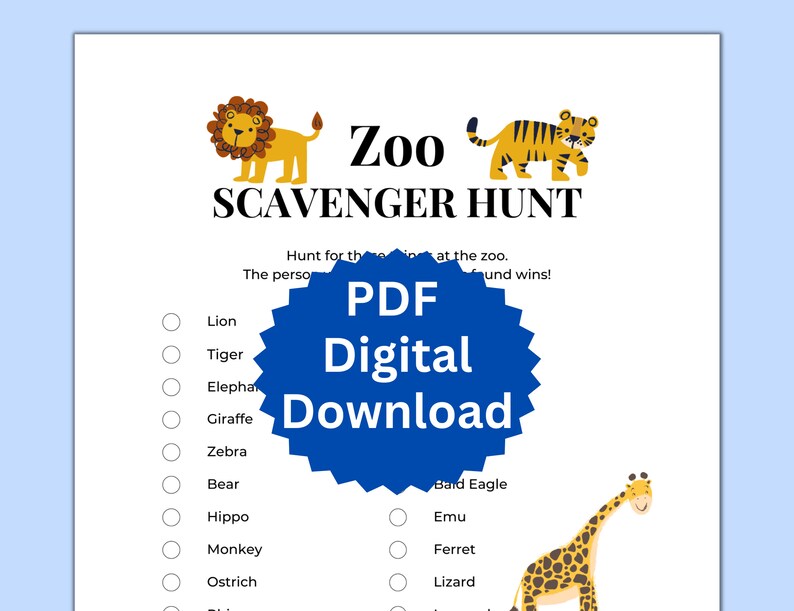 Zoo Scavenger Hunt, Outdoor Zoo Games for Kids and Adults - Etsy